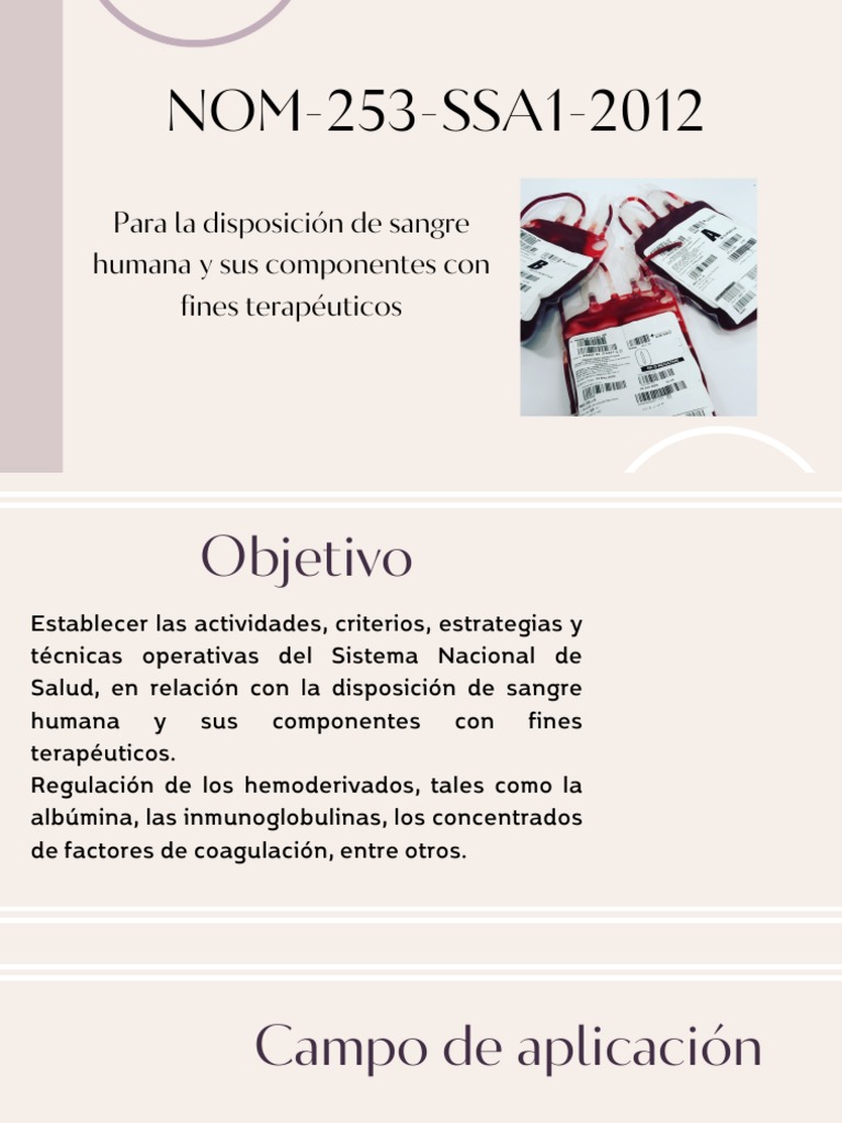 NOM-253-SSA1-2012: para La Disposición de Sangre Humana y Sus ...