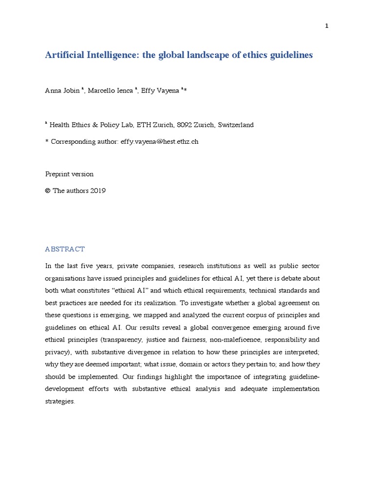 AI The Global Landscape of Ethics Guidelines Anna Jobin | PDF ...