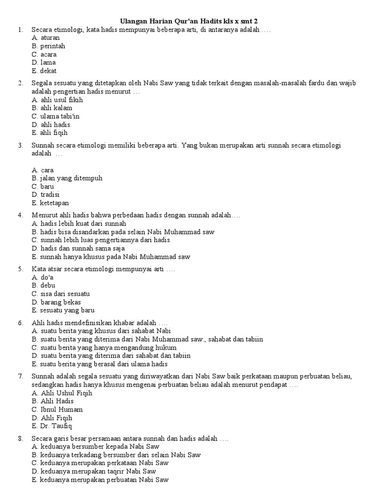 Soal Qurdis X Genap A | PDF | Ilmu Sosial | Filsafat