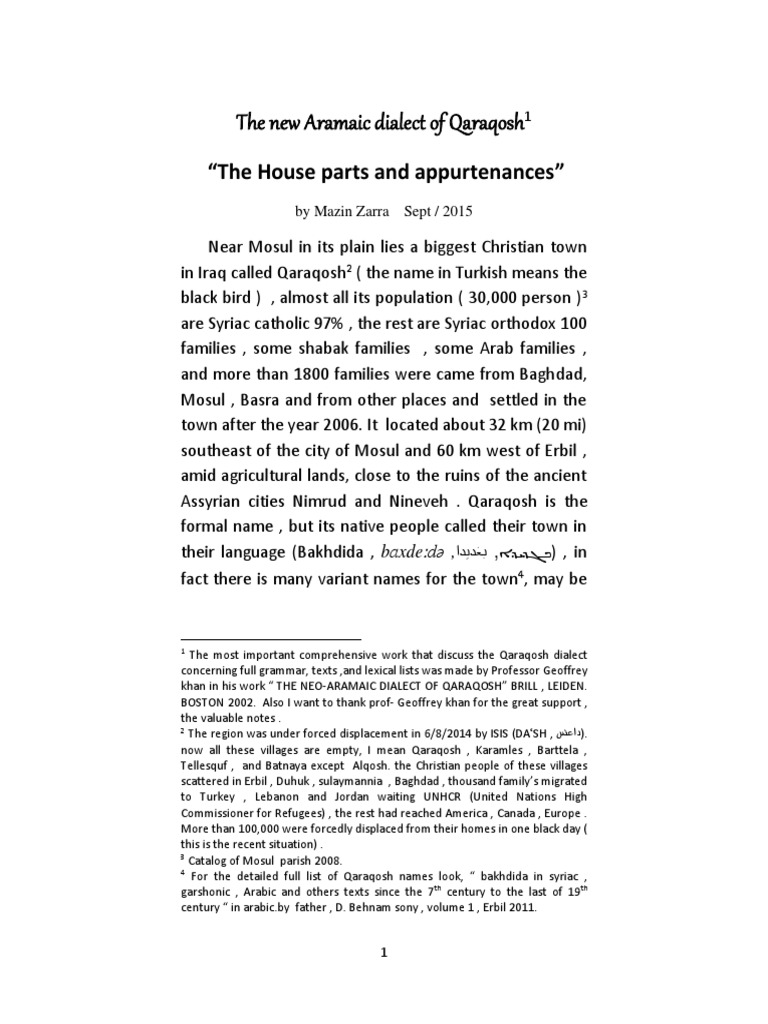 The New Aramaic Dialect of Qaraqosh Hous | PDF | Social Science