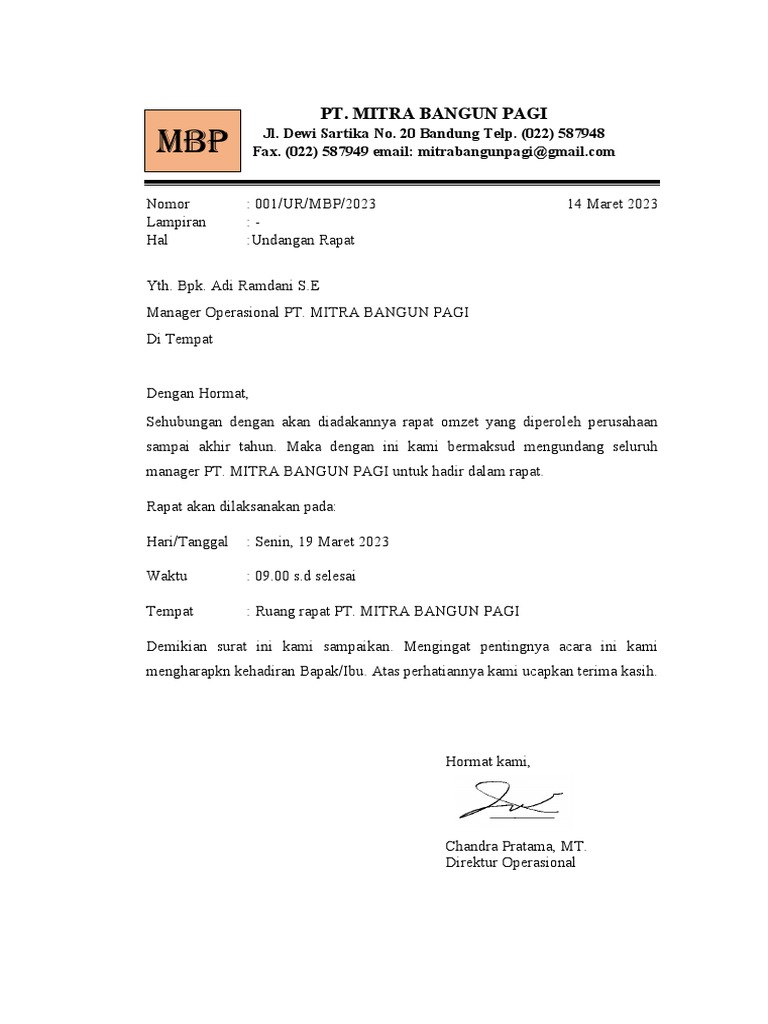 Undangan Rapat Manajer PT MBP | PDF