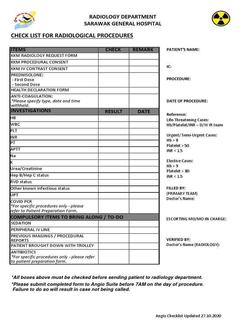 Angio Checklist | PDF | Blood | Hematology