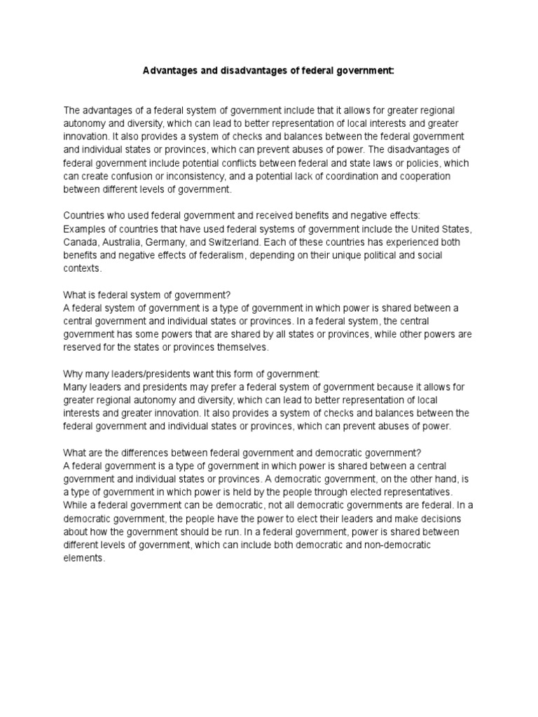Federalism: Pros and Cons Explained | PDF | Federalism | Separation Of ...