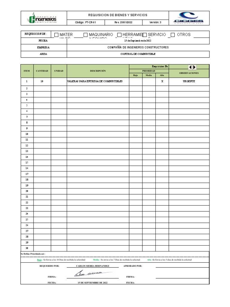 Formato de Requisicion de Bienes y Servicios | PDF