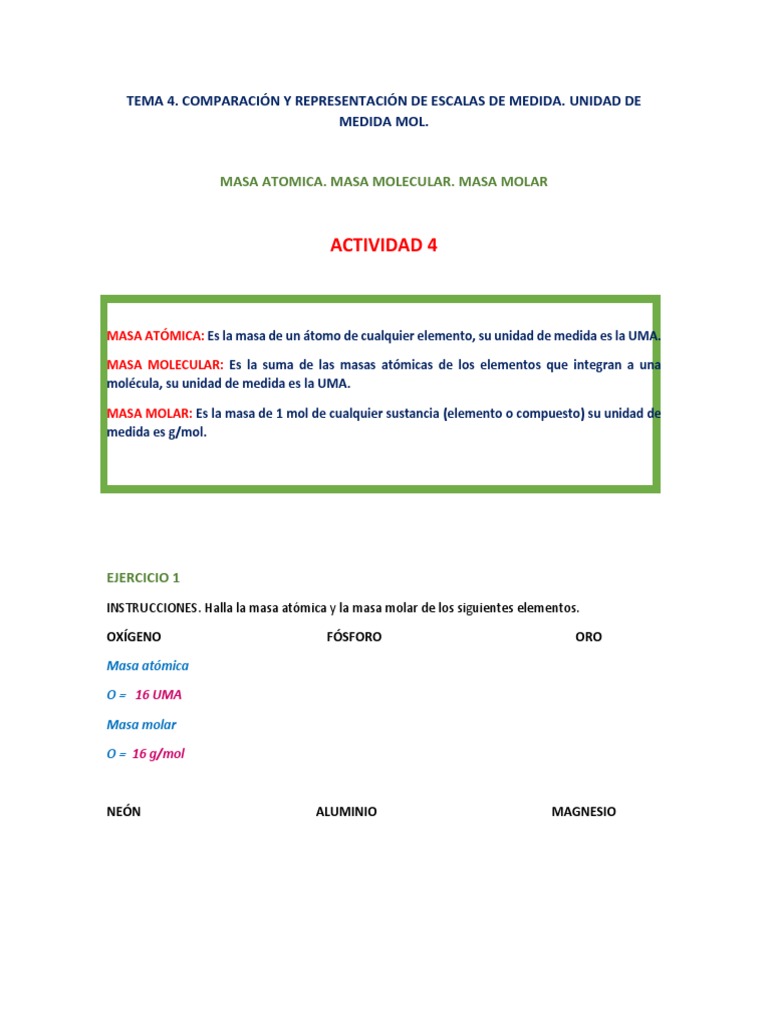 Masa Molar | PDF | Métodos y materiales de enseñanza | Ciencia y ...