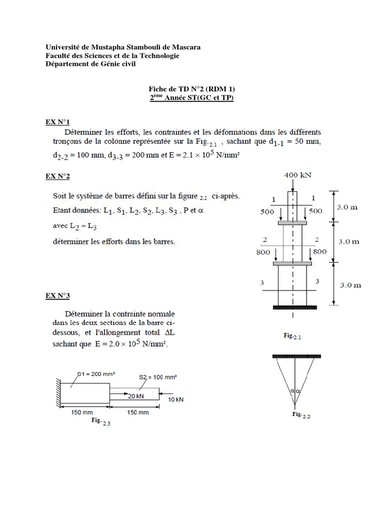 TD 02 RDM I Traction Et Compression | PDF