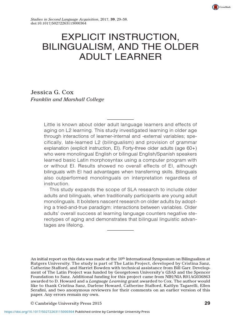 Explicit Instruction Bilingualism and The Older Adult Learner | PDF ...