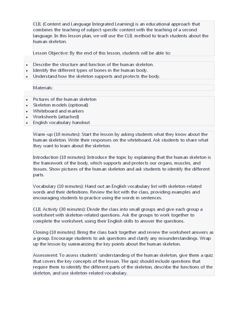 Teaching the Structure and Function of the Human Skeleton using CLIL ...