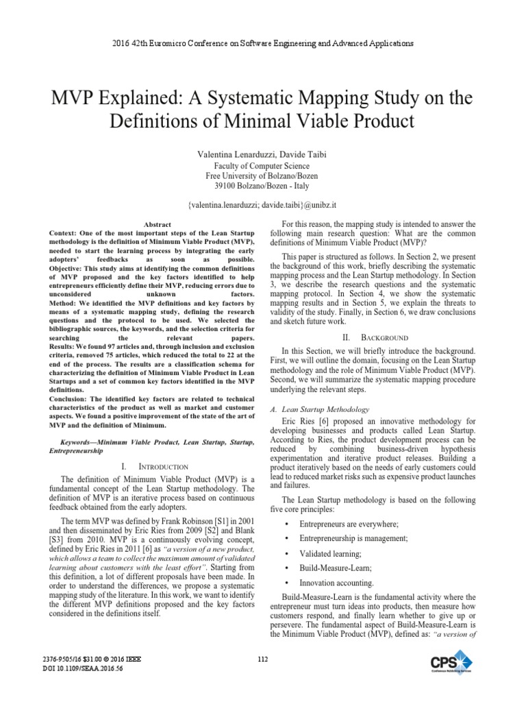 MVP Explained - A Systematic Mapping Study On The Definitions of Minimal Viable Product | PDF ...
