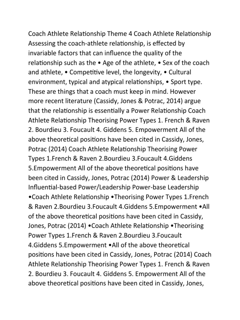 Coach Athlete Relationship Theme 4 Coach Athlete Relationship Assessing The Coach | PDF | Power ...