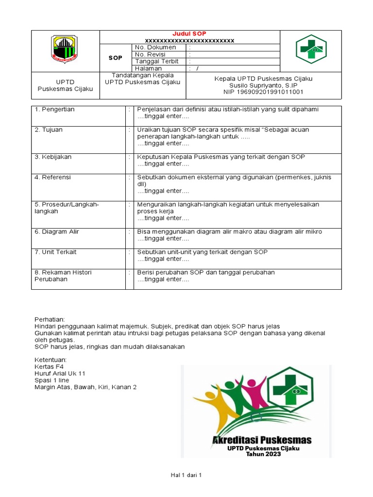 Templet SOP PKM CIJAKU 2023 - 124050 | PDF