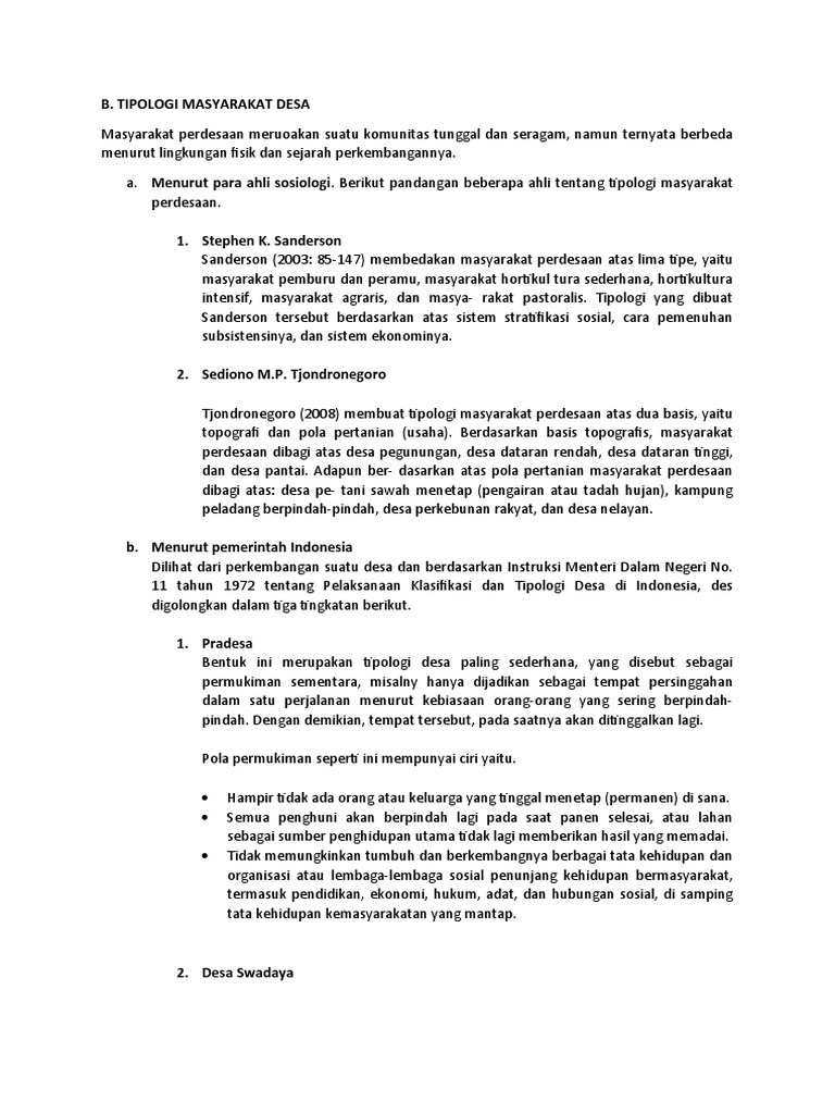 Tipologi Masyarakat Desa di Indonesia | PDF