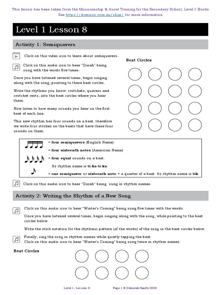 Level 1 Lesson 8 | Download Free PDF | Rhythm | Tempo