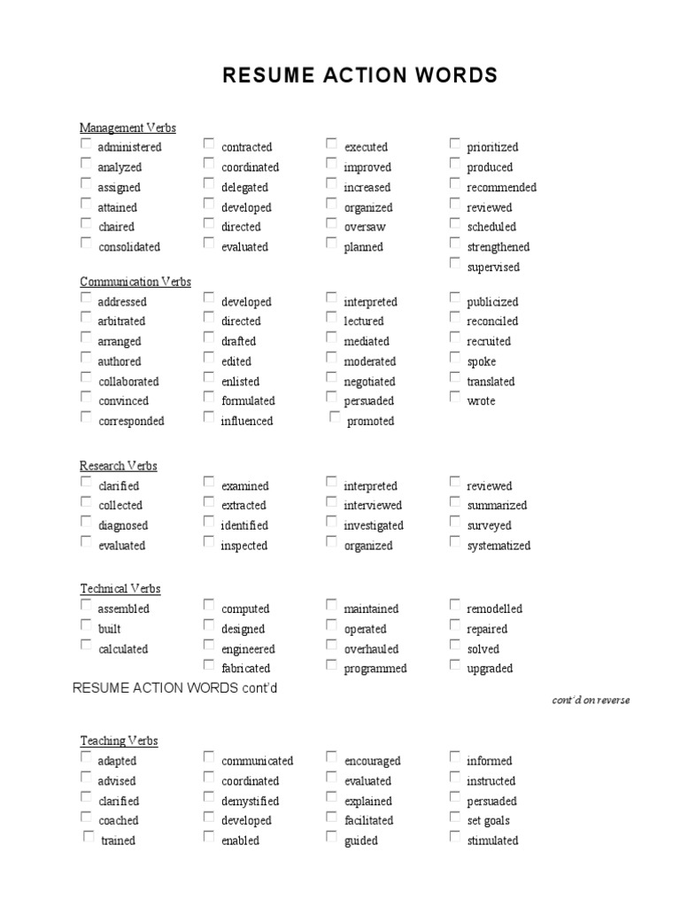 Essential Action Verbs for Resumes | PDF | Cognition | Cognitive Science