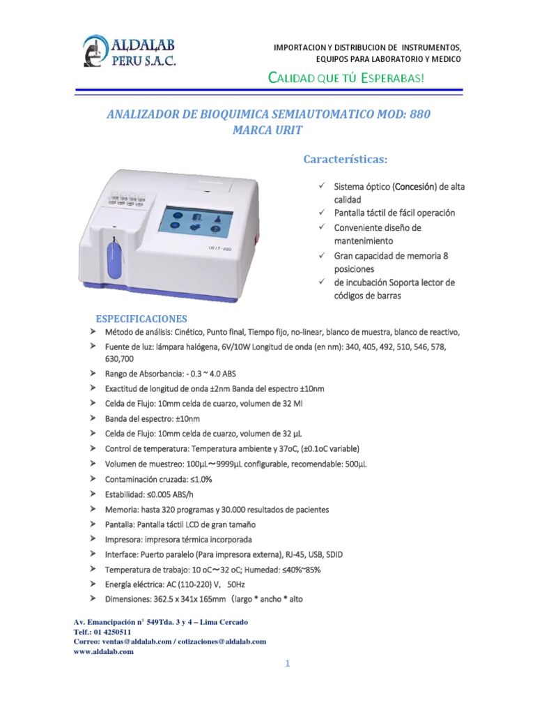 Analizador Bioquímico URIT-880 | PDF | Pantalla de cristal líquido | Ciencias fisicas