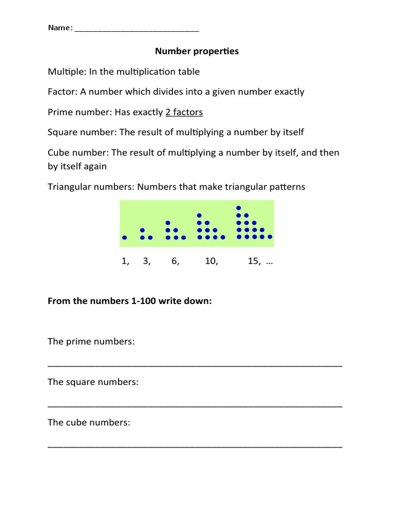 Number Properties Worksheet (TES) | PDF