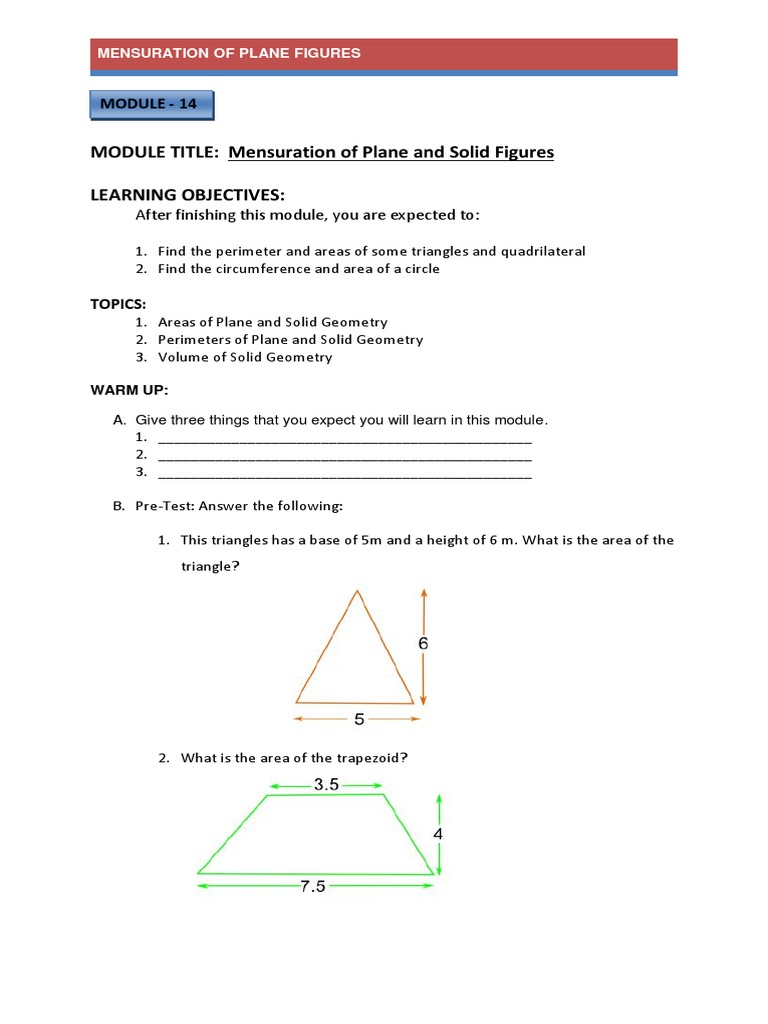 14 Mensuration of Plane Figures PDF | PDF | Area | Shape