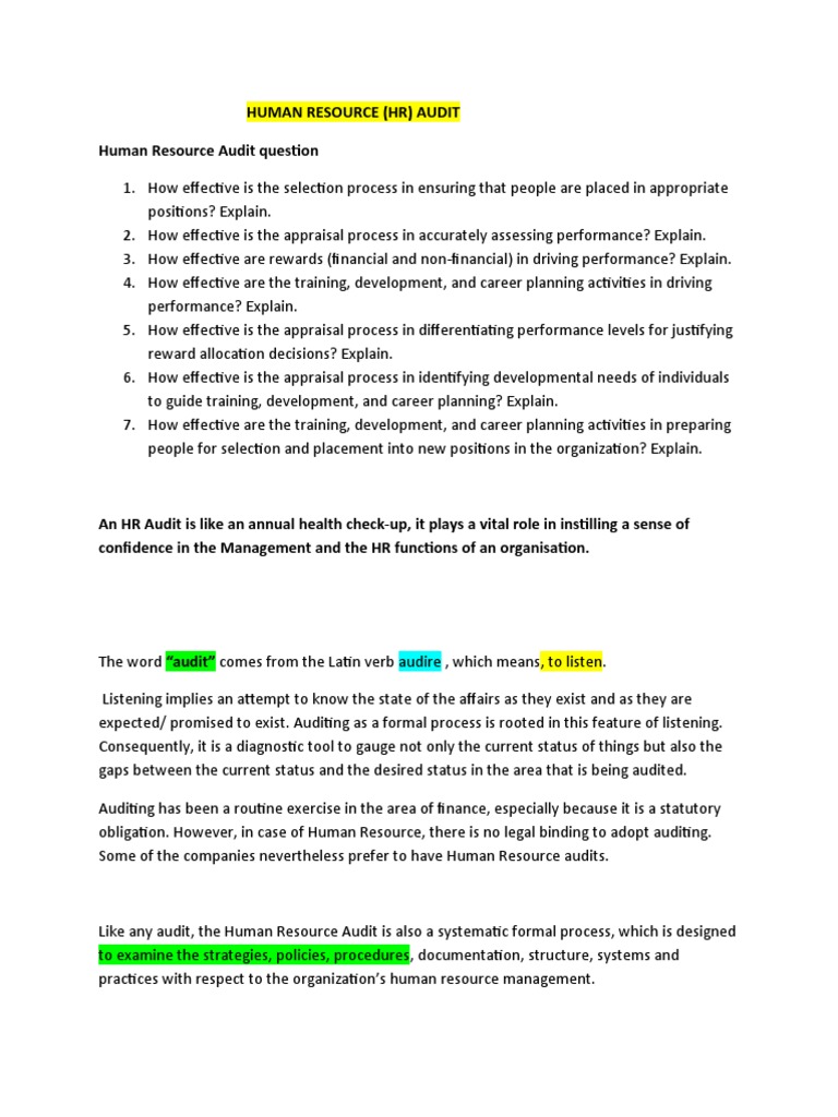 HUMAN RESOURCE - Audit | Download Free PDF | Audit | Human Resource ...