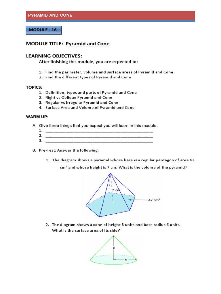 16 Pyramid and Cone PDF | PDF | Area | Geometry