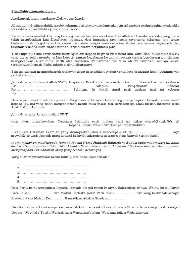 Protokol Sholat Tarawih Ramadhan | PDF | Agama & Spiritualitas