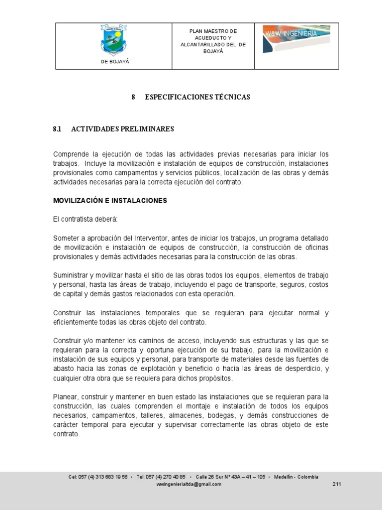 8 Especificaciones Técnicas: Plan Maestro de Acueducto Y Alcantarillado Del de Bojayá | PDF ...