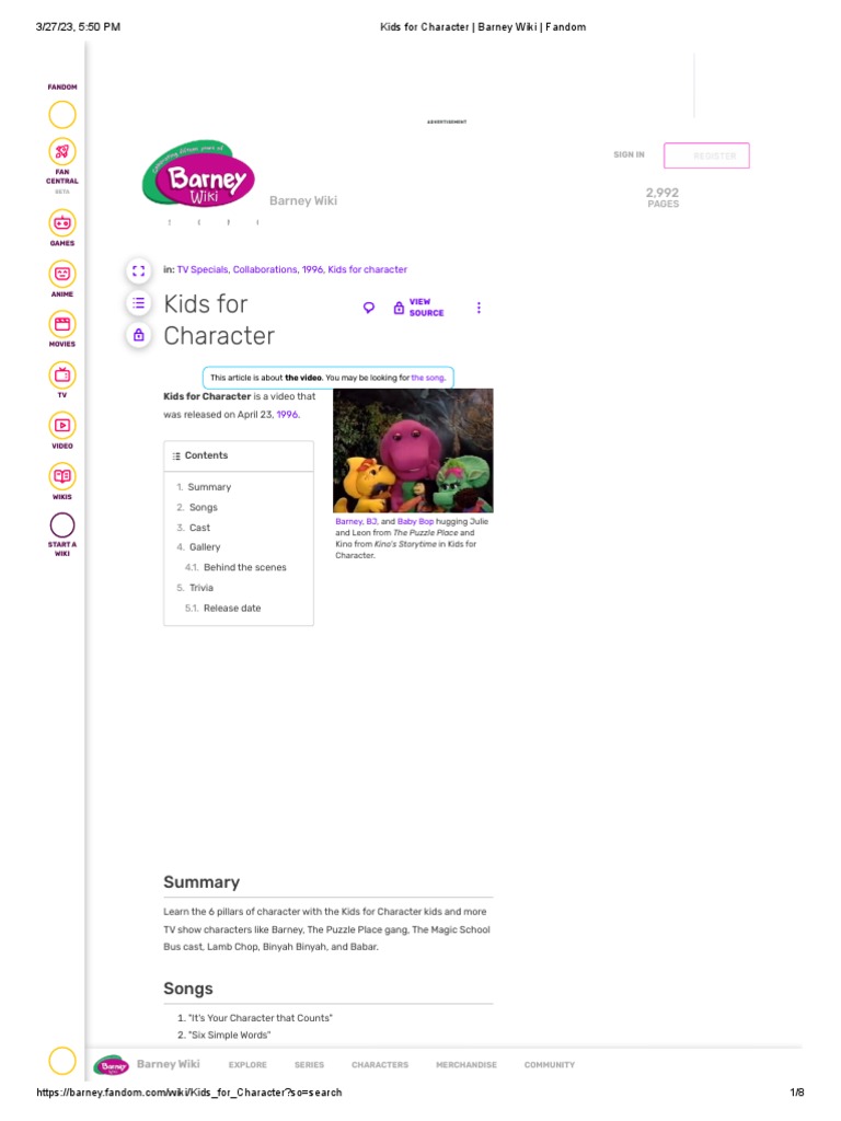 Kids For Character - Barney Wiki - Fandom | PDF | Fandom
