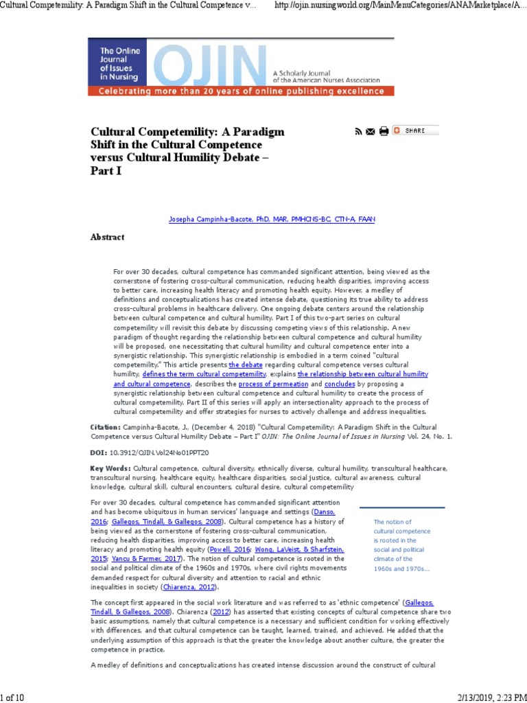 A Paradigm Shift in The Cultural Competence Versus Cultural Humility ...