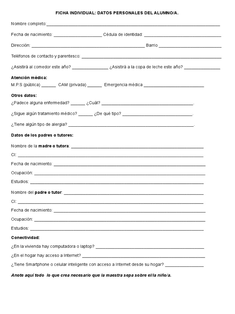 Ficha de Datos Personales del Alumno | PDF