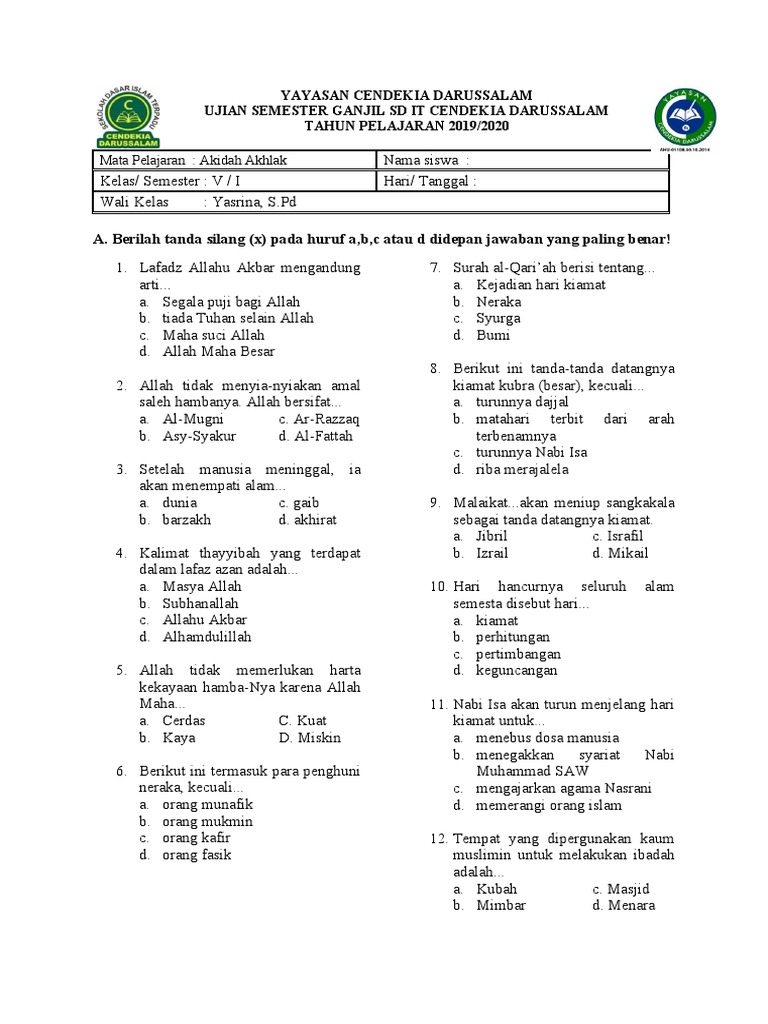 Soal Akidah Akhlak Baru | PDF