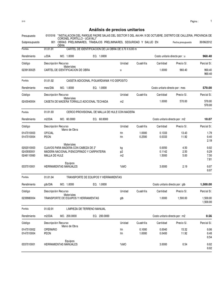 001 Obras Preliminares Acu | PDF