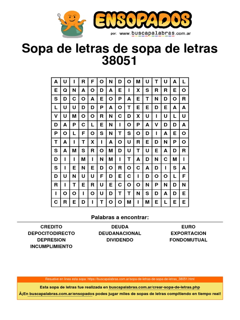 Sopa de Letras de Sopa de Letras - 38051 | PDF