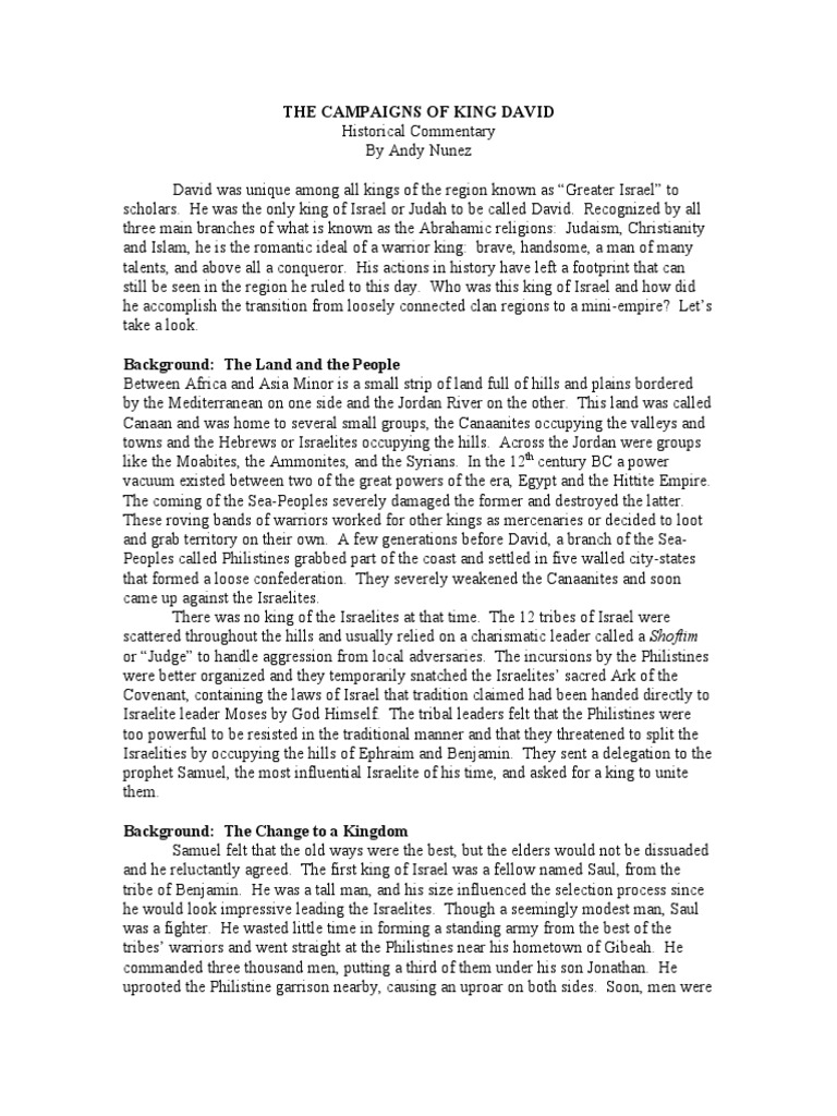 KING DAVID Historical Commentary | PDF | Saul | David