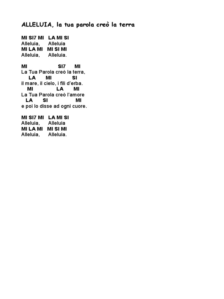 ALLELUIA, La Tua Parola Creò La Terra: Mi Si7 Mi La Mi Si Milami Misimi ...