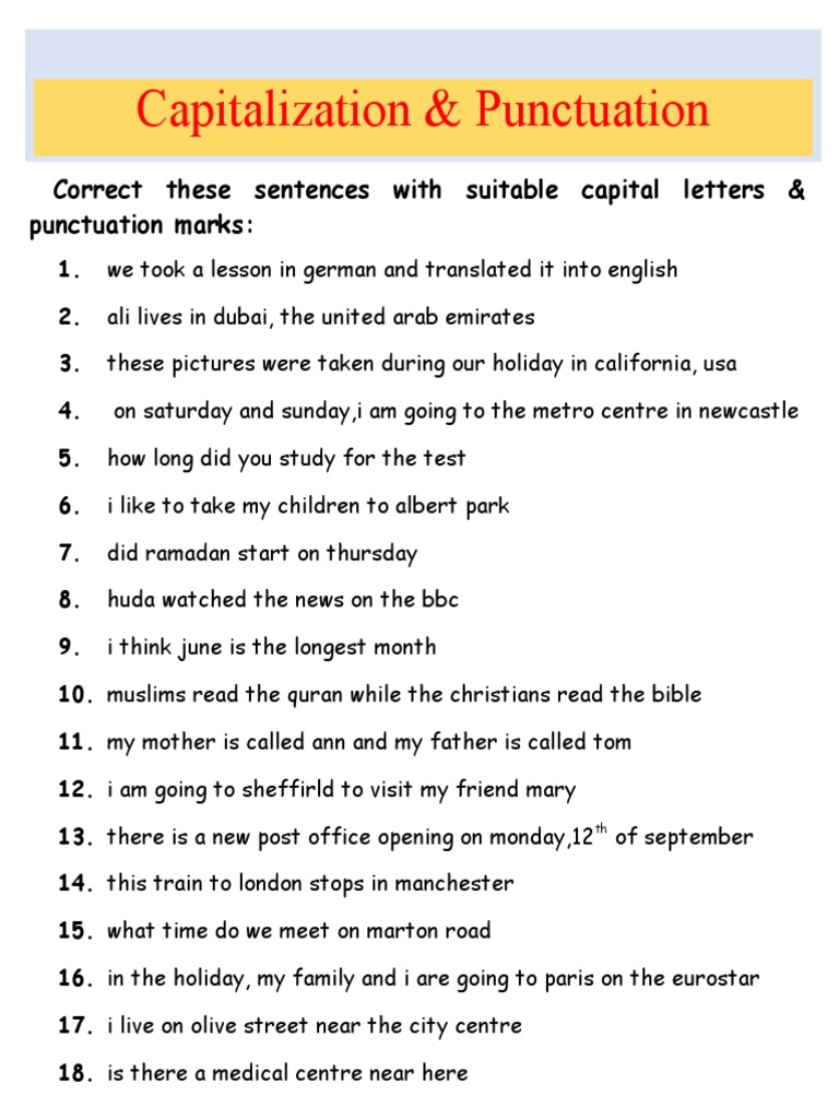 Capitalization and Punctuation Practice | PDF