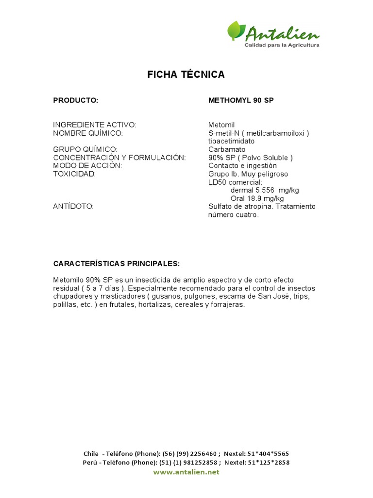 Ficha Tecnica Methomyl 90 SP | PDF | Salud y bienestar