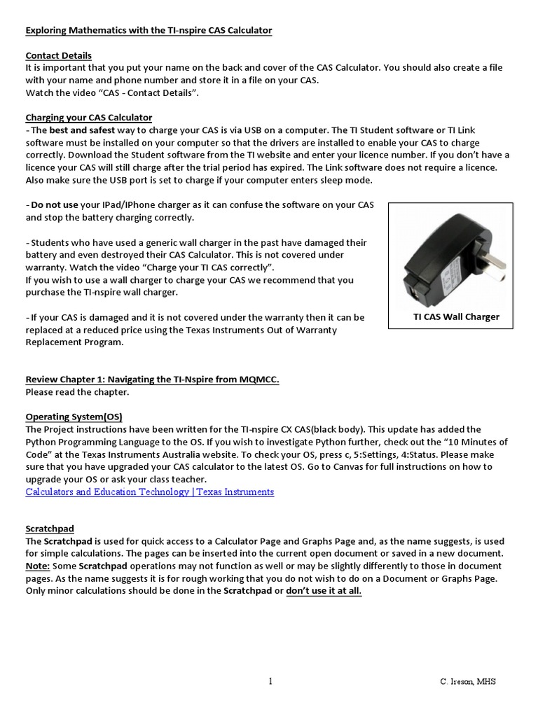 Charging and Using TI-nspire CAS | PDF