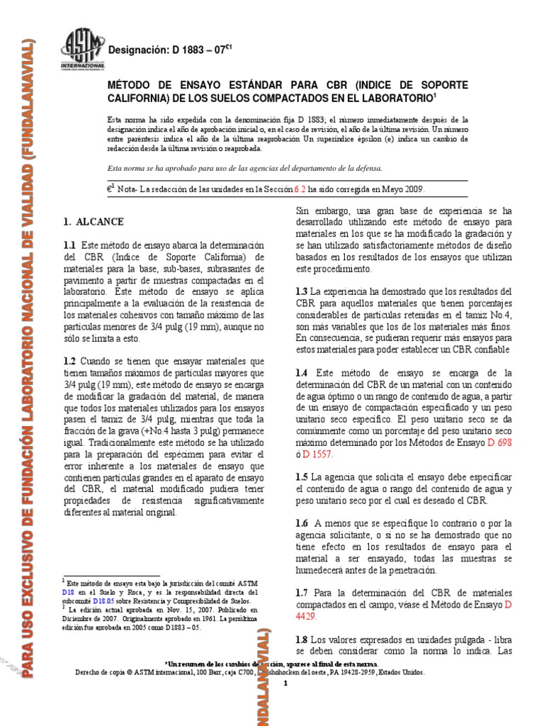 Astm D 1883-07.español | PDF | Agua | Densidad