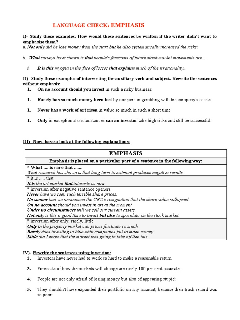 Mastering Emphasis in Sentence Structure | PDF