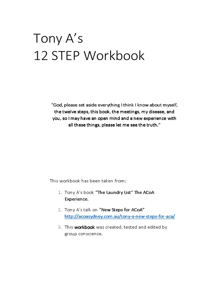 Tony A Steps Workbook | PDF | Psychology | Psychological Concepts