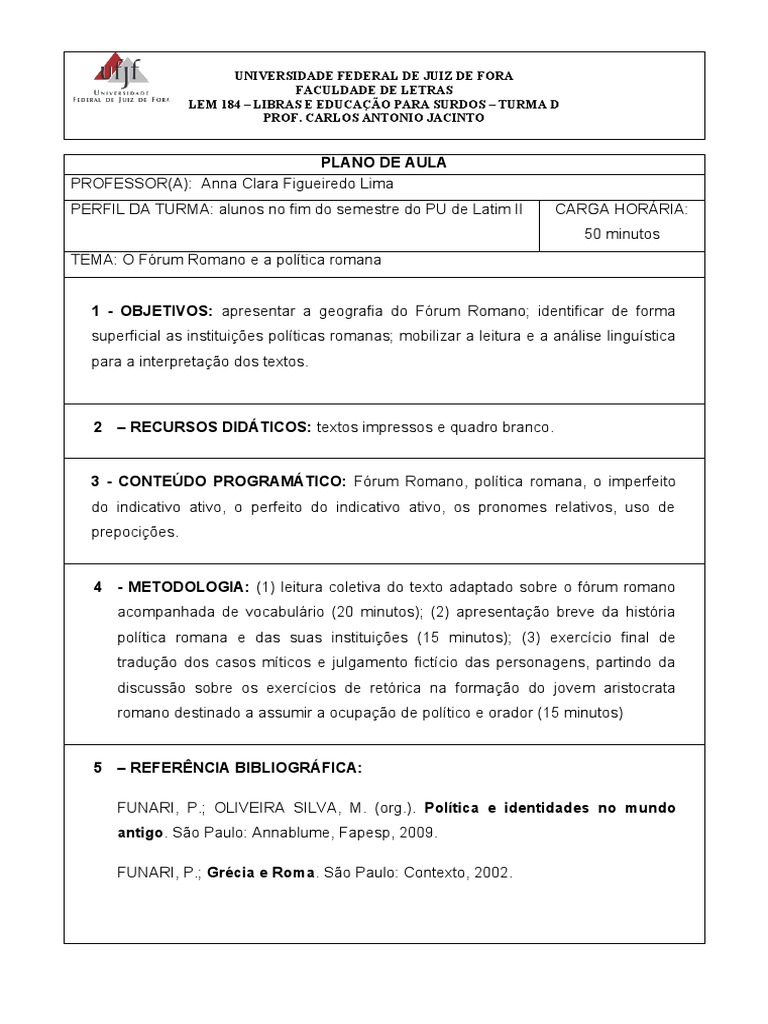 Modelo Plano de Aula | PDF | Clássicos | História