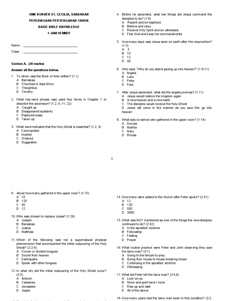 Basic Bible Knowledge Exam Guide | PDF | Jesus | Saint Peter