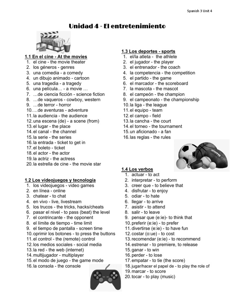Sp 3 Unit 4 El entretenimiento Vocabulary | PDF | Entretenimiento