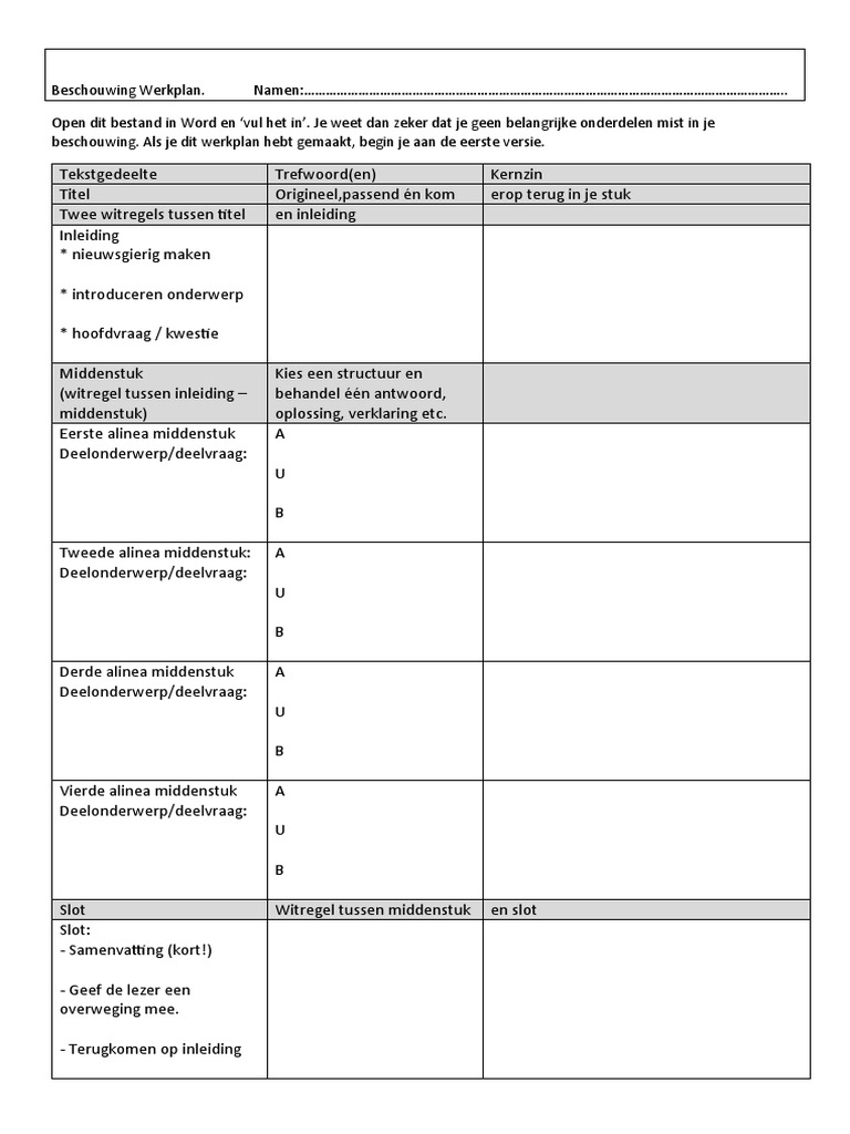 Beschouwing Werkplan - Bouwplan | PDF