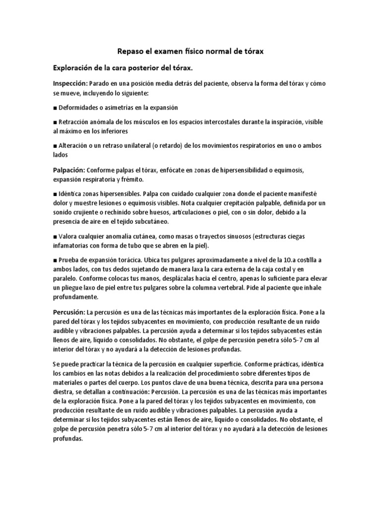 Repaso El Examen Físico Normal de Tórax | Descargar gratis PDF ...