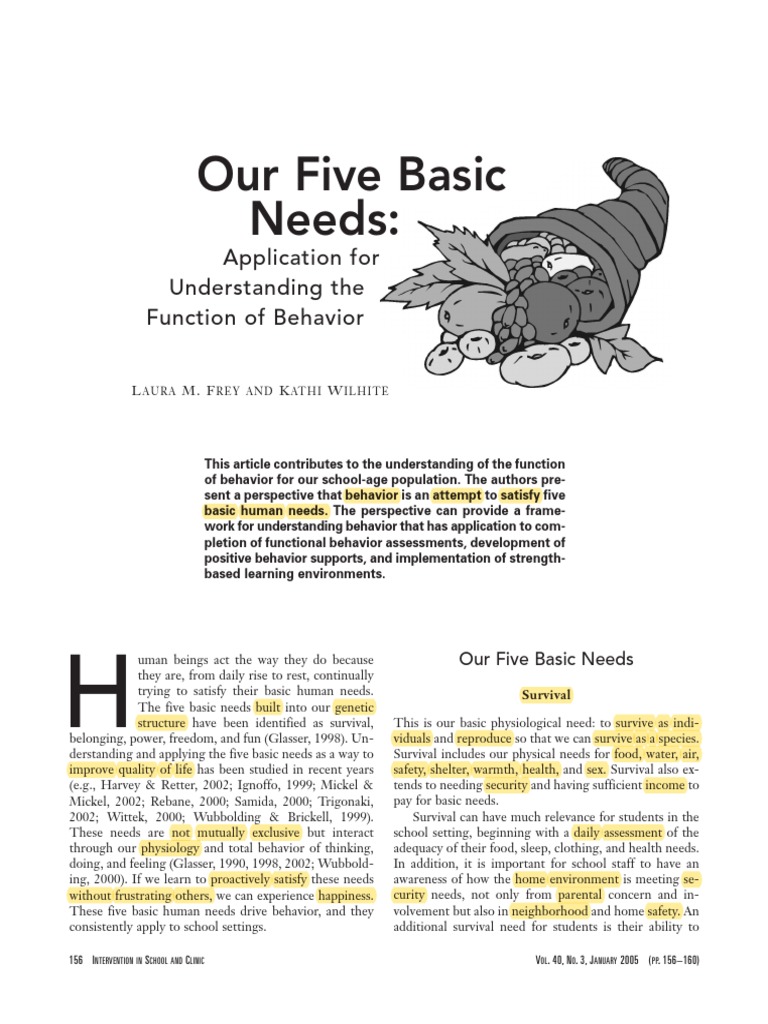 Our Five Basic Needs:: Application For Understanding The Function of Behavior | PDF | Teachers ...
