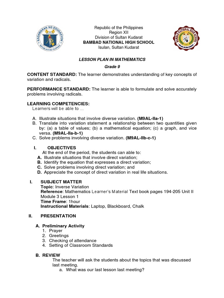 S-DLP Direct Variation | PDF | Learning | Mathematics