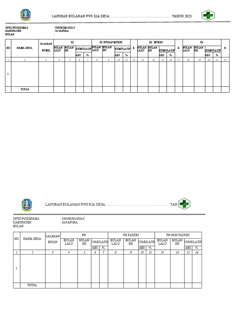 Laporan Bulanan PWS KIA 2023 Jayapura | PDF | Sains & Matematika