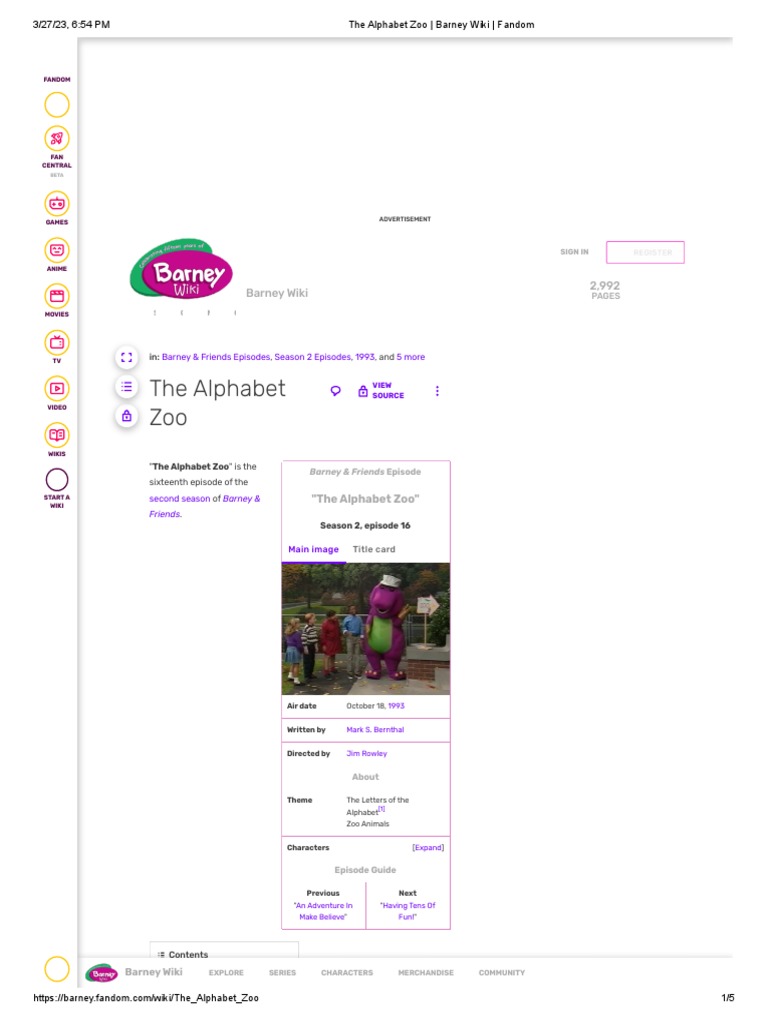 The Alphabet Zoo - Barney Wiki - Fandom | PDF | Fandom