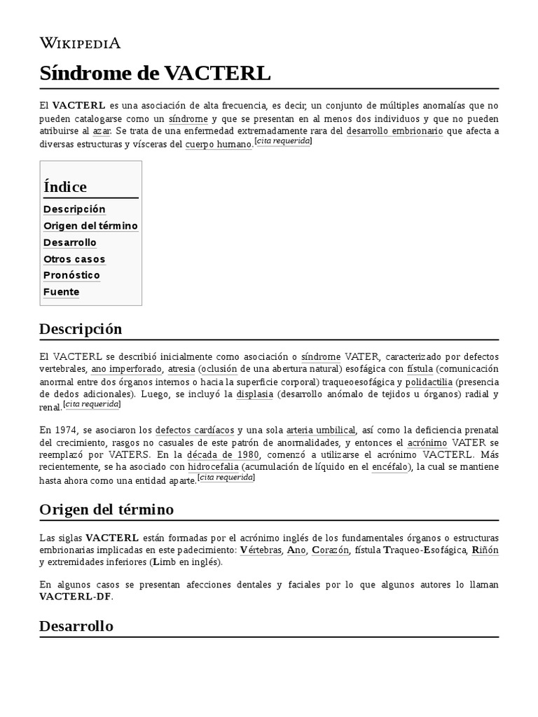 Síndrome de VACTERL | PDF | Medicina | Enfermedades y trastornos humanos