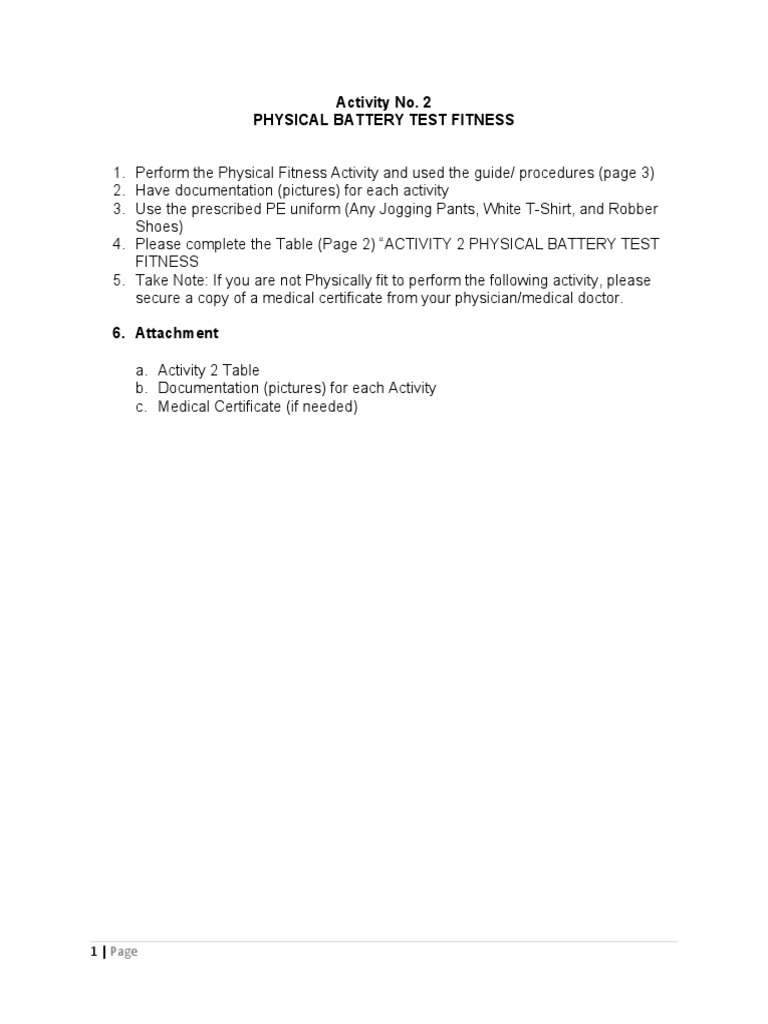 Physical Battery Test Fitness Activity Number 02 | PDF | Body Mass ...